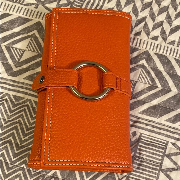 Accessories | Orange Leather Wallet With Silver Ring | Poshmark
